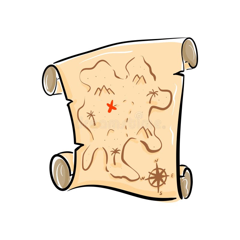 Pirate Map Drawing on Papyrus. Stock Vector - Illustration of wind ...