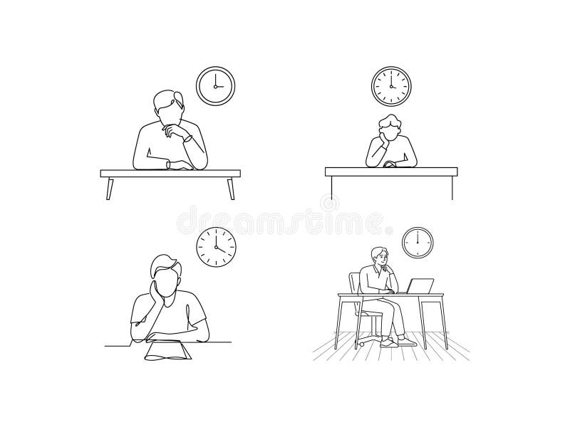 Desk & Clock Silhouette Vector Set: Work & Study Time Graphics! Stock ...