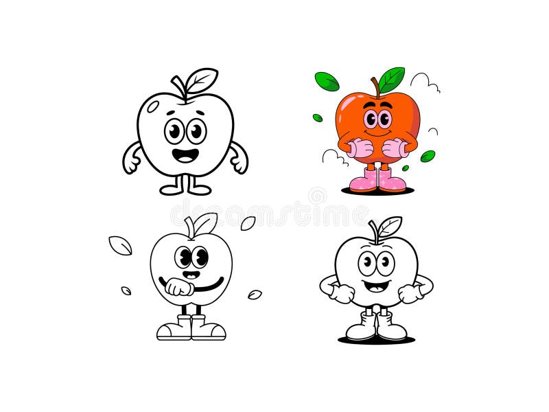Cute Apple Cartoon Vector Icons Stock Vector - Illustration of ...