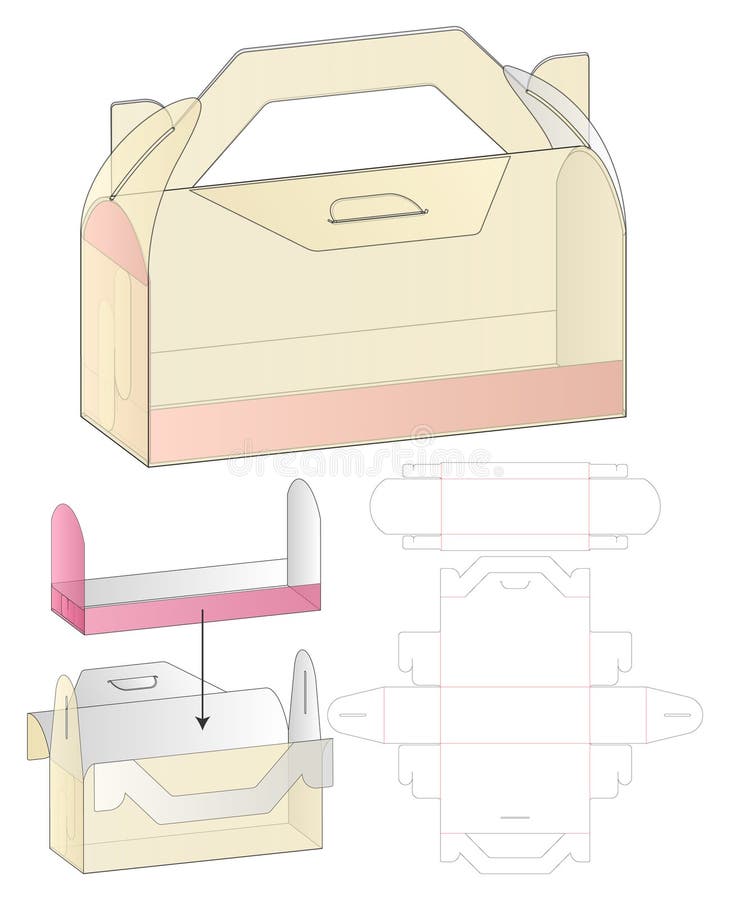 Box Template with Handle, No Glue Needed Stock Vector - Illustration of ...