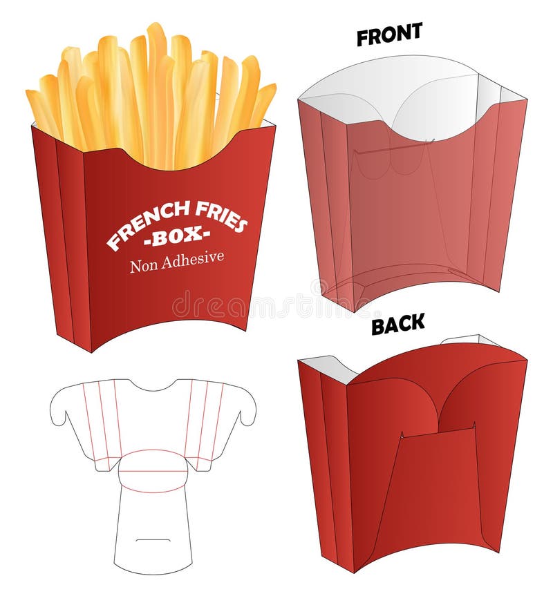 Fries Box Non Adhesive Container Template Die Cut Layout Stock ...