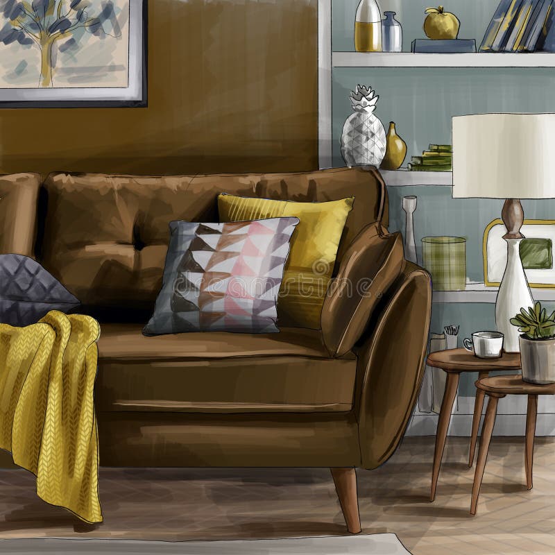 Cozy corner in Living room stock illustration. Illustration of property ...