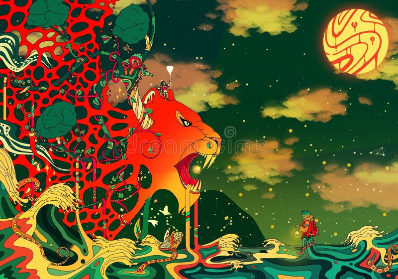 A Girl Carries a Lamp To Fight Fear Stock Illustration - Illustration ...