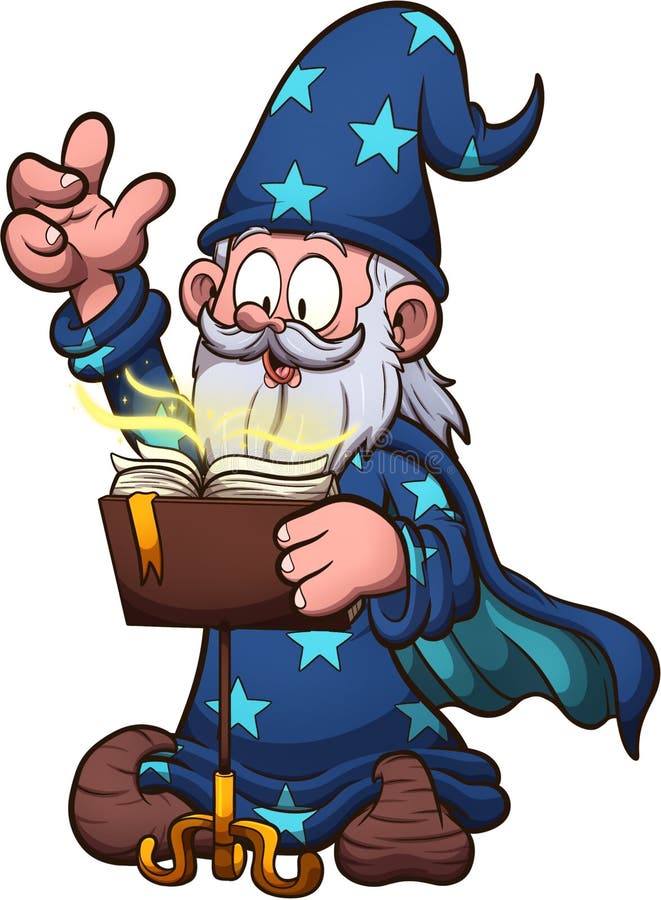 Wizard Casting a Spell. Clip Art Illustration with Simple Gradients ...