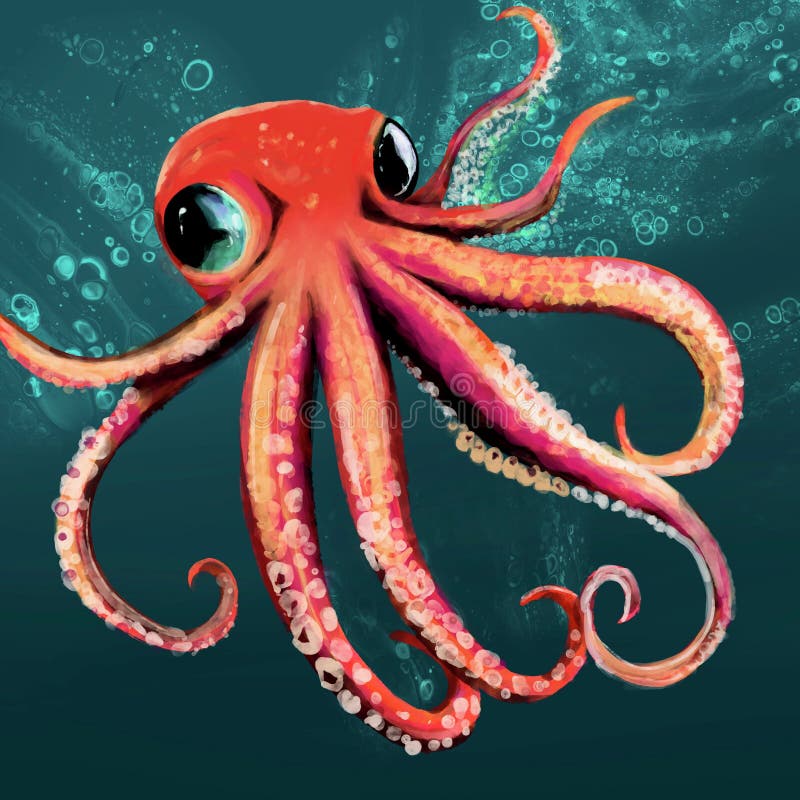 Beautiful Art Work Interior Picture of Red Octopus in Deep Water Stock ...