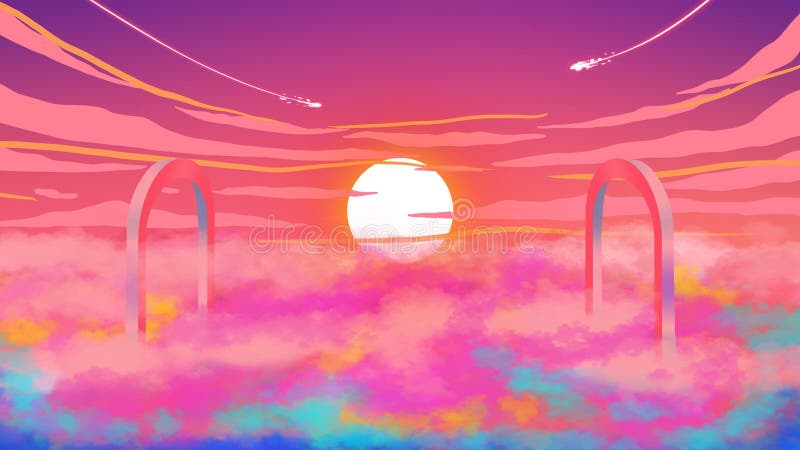 Neon Glow Cloud Vaporwave Wallpaper Stock Illustration - Illustration ...