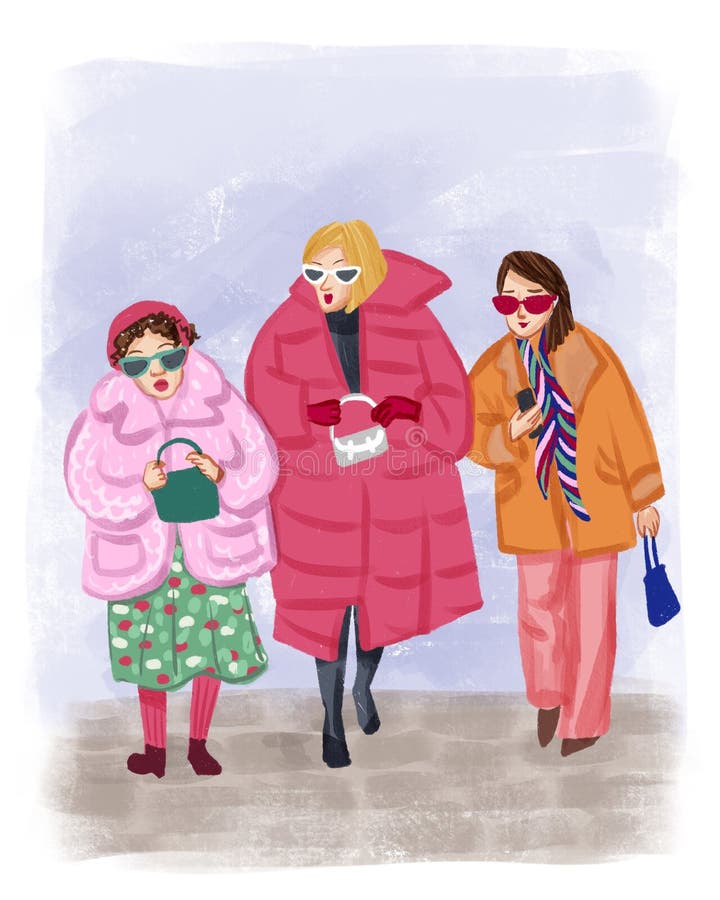 Illustration with Three Fashionista Friends Stock Illustration ...