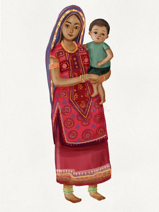 Indian Mother Drawing Stock Illustrations – 388 Indian Mother Drawing ...