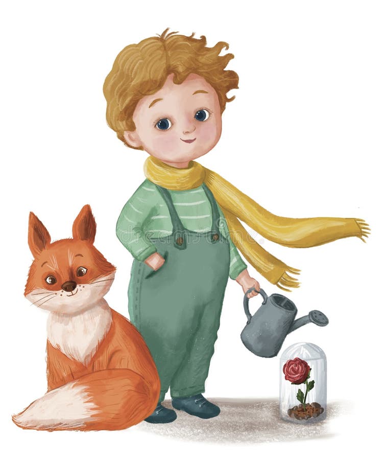 Little Prince with Rose, and Fox Stock Photo - Image of rose ...