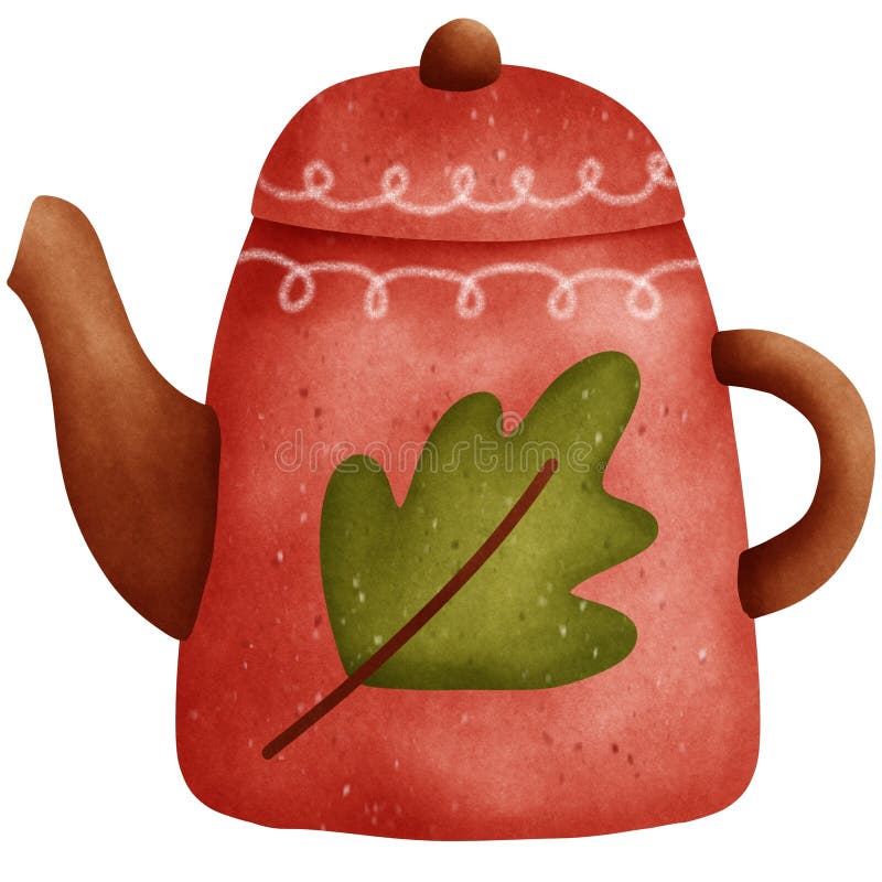 Rustic and Cozy Red Kettle with Leaf Pattern Stock Photo - Illustration ...