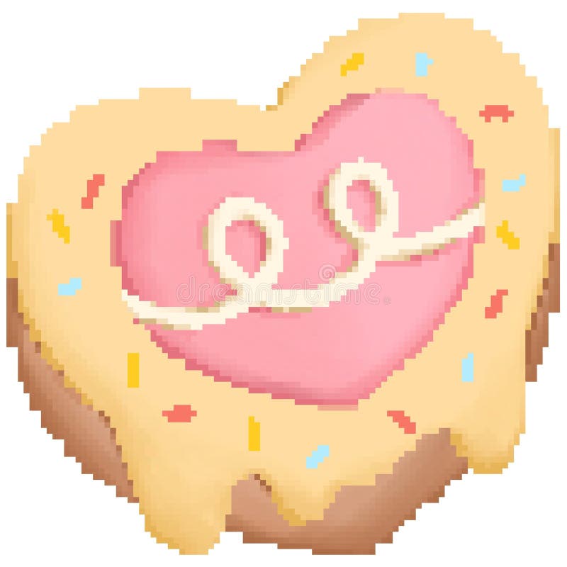 Cute Heart Shape Strawberry Doughnut in Pixel Art Stock Image ...