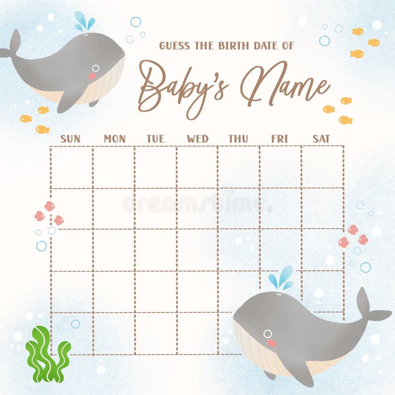 A Little Whale Baby Name Guess Card. Stock Illustration - Illustration ...
