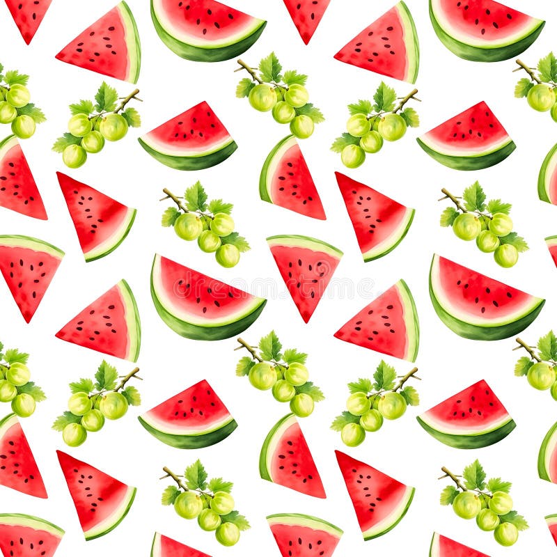 Bright Watermelon Seamless Pattern, Slices of Watermelon, White ...