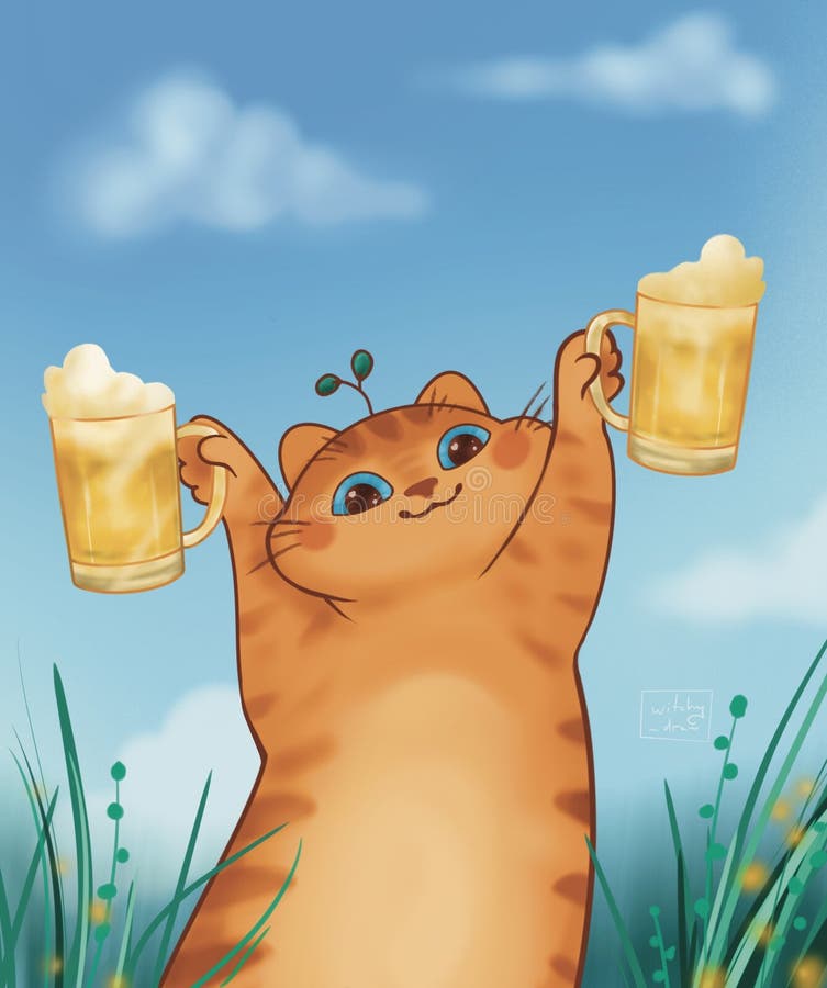 Red Cat Holding Beer Cartoon Illustration Stock Illustration ...