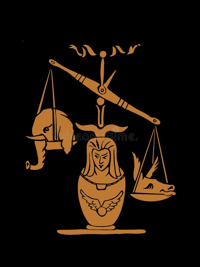 Scales Balanced with Elephant Head on Black Background Stock ...