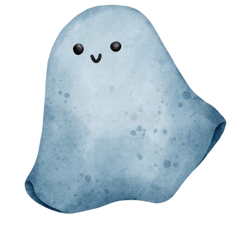 Cute Flying Spooky Halloween Ghost Watercolor Style in Transparent ...