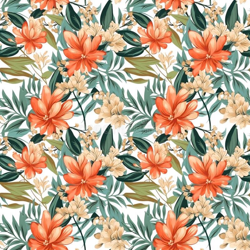 Seamless Pattern of Wild Flowers and Leaves. Stock Illustration ...