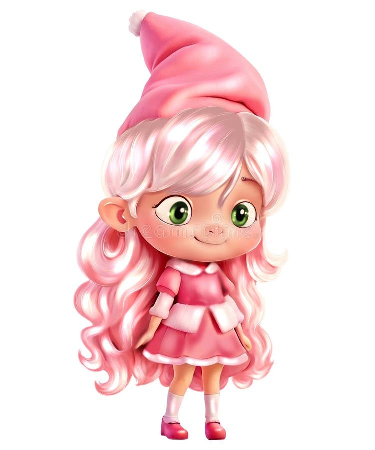 Artwork Cute Christmas Pink Elf. 3d Cartoon Character. Isolated Art ...