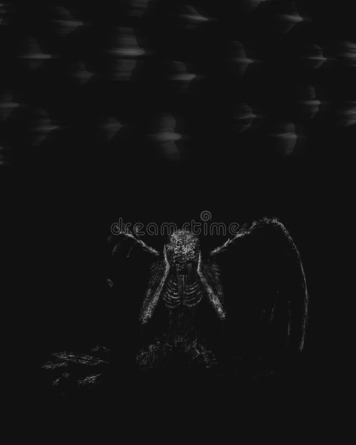 Scary Skeleton on Fallen Tree Dramatic, Somber Religious Art in Ocean ...