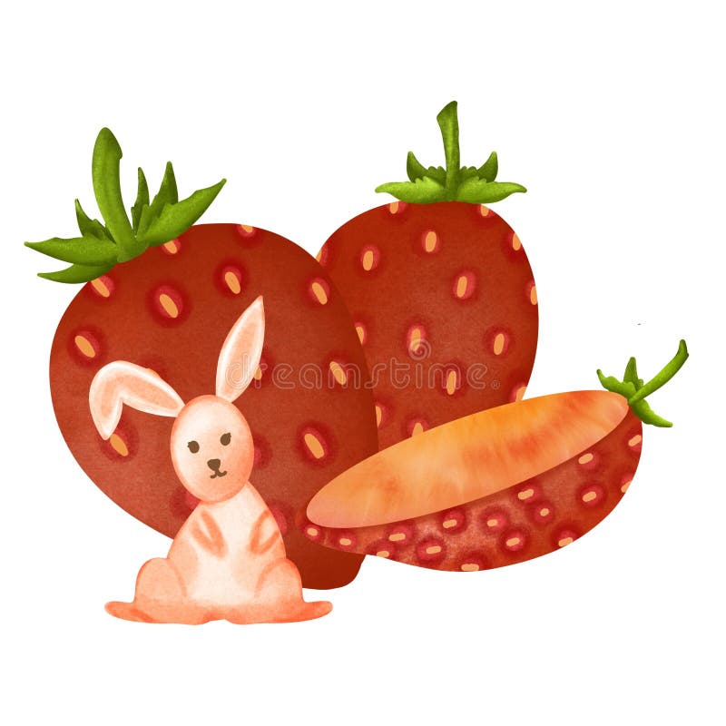 Lovely Rabbit and Cute Strawberry. Stock Illustration - Illustration of ...