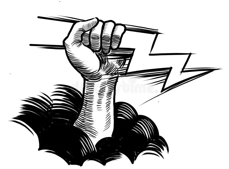Hand with lightning stock illustration. Illustration of artwork - 308104665