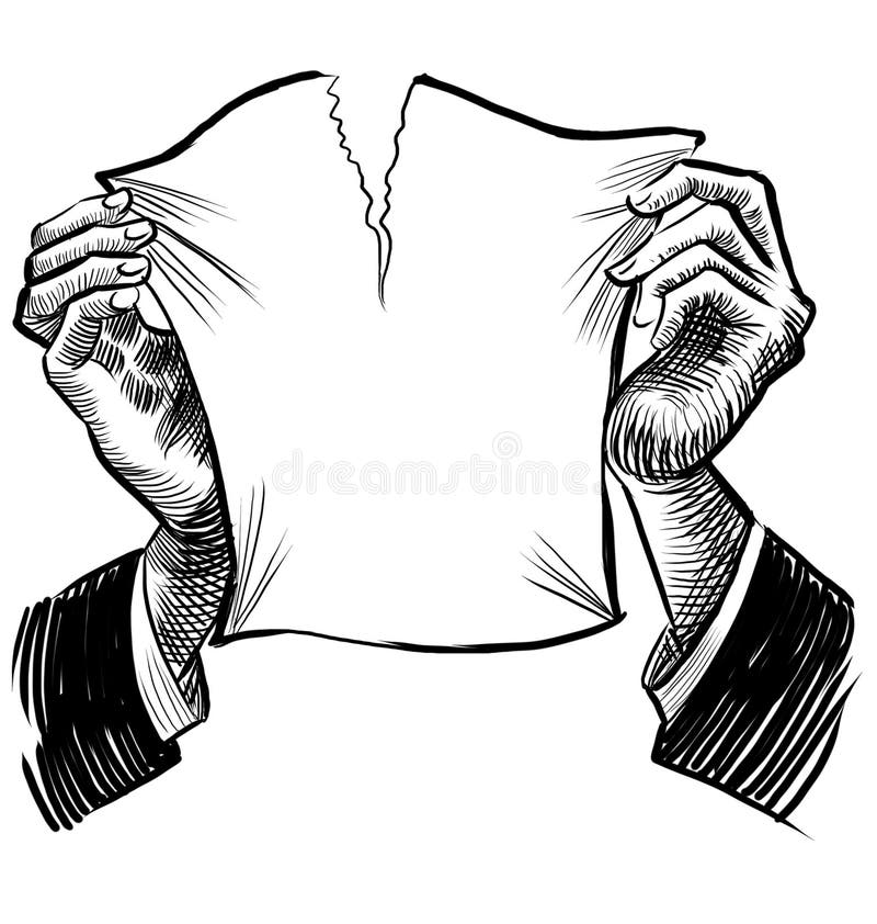 Hands Tearing Sheet of Paper Stock Illustration - Illustration of ...