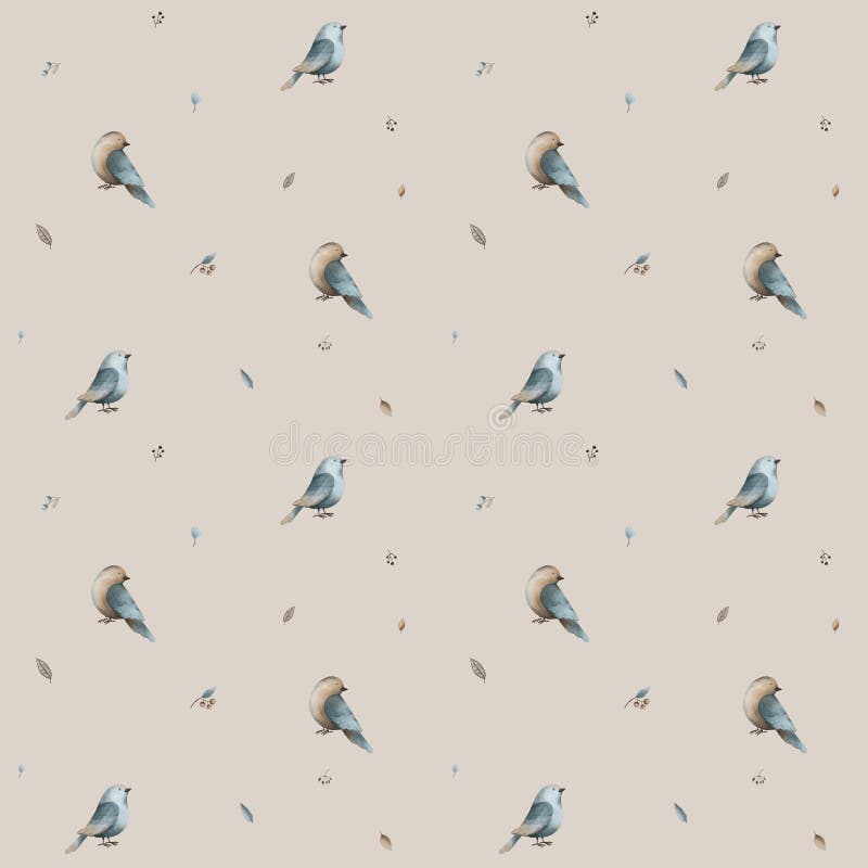 Watercolor Vintage Birds with Floral Element Stock Illustration ...