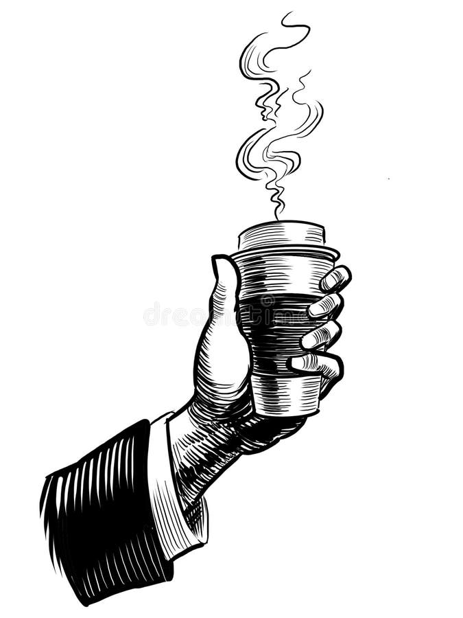 Hand with a cup of coffee stock illustration. Illustration of paper ...