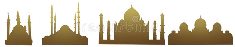 Gradient Gold Color of Mosque Silhouette Set Stock Illustration ...
