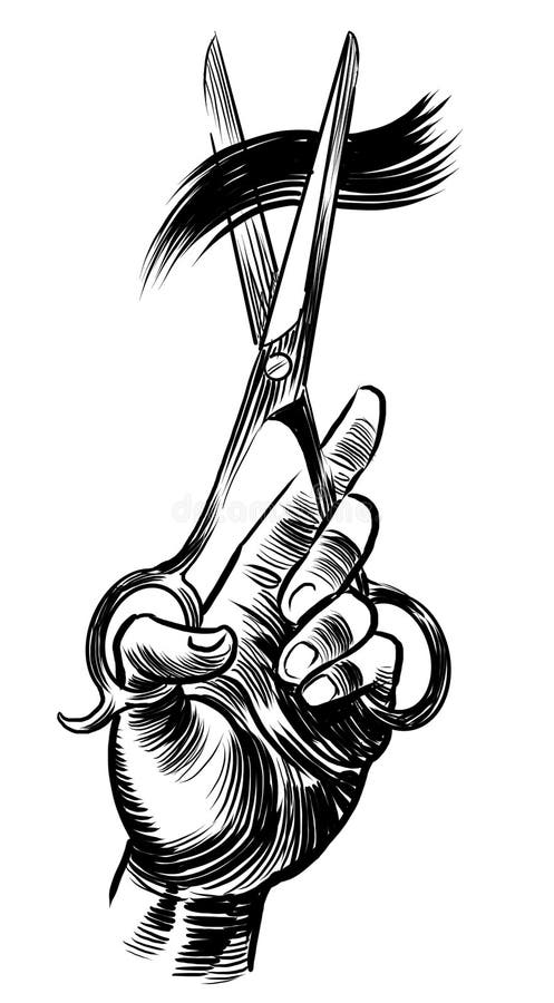 Hand with Scissors Cutting Hair Stock Illustration - Illustration of ...