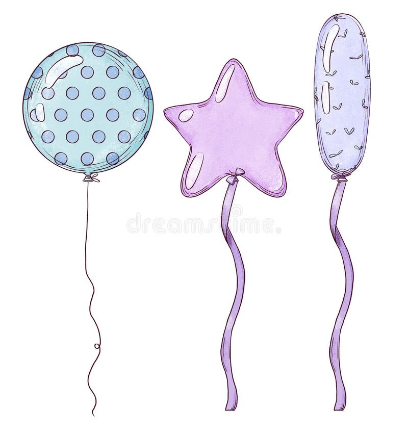 Hand-Drawn Balloon Bundle - Whimsical Illustrations Stock Image ...