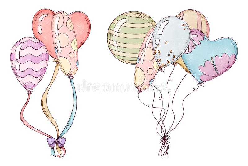 Hand-Drawn Balloon Bundle - Whimsical Illustrations Stock Photo ...