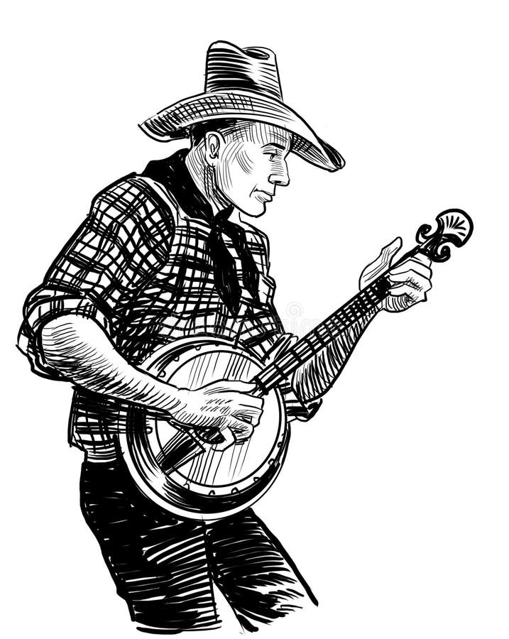 Cowboy Playing Banjo Isolated Coloring Page Stock Vector - Illustration ...