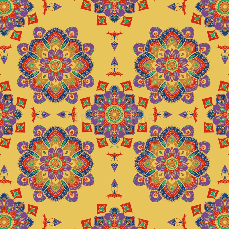 Floral Ethnic Fabric Pattern: Vibrant Yellow-Red Tones Inspired by ...