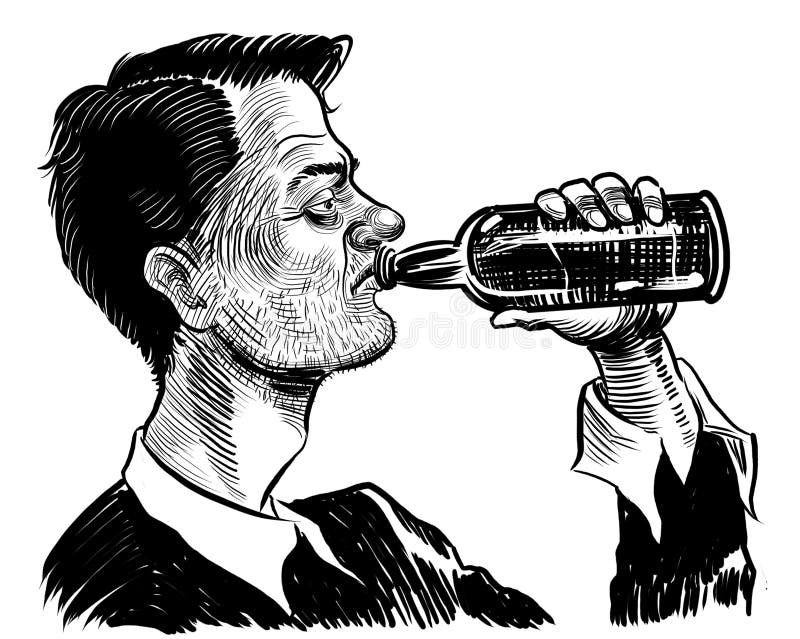 Alcoholic Man Drinking a Bottle of Beer Stock Illustration ...