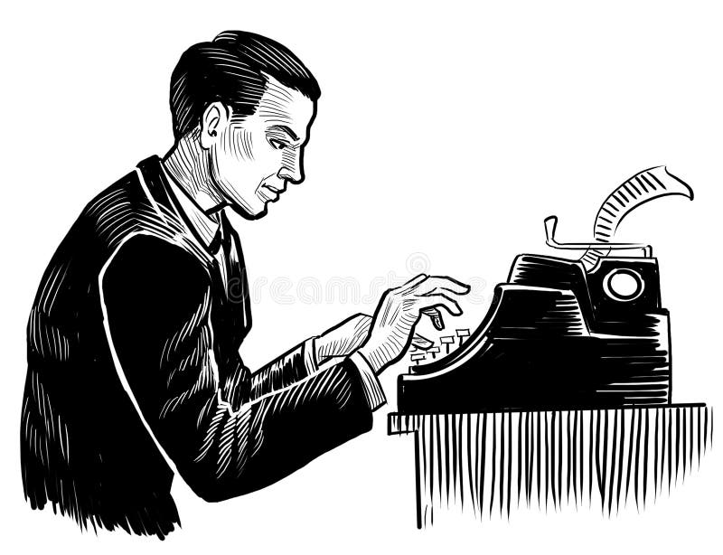 Writer Typing on Retro Typewriter Stock Illustration - Illustration of ...
