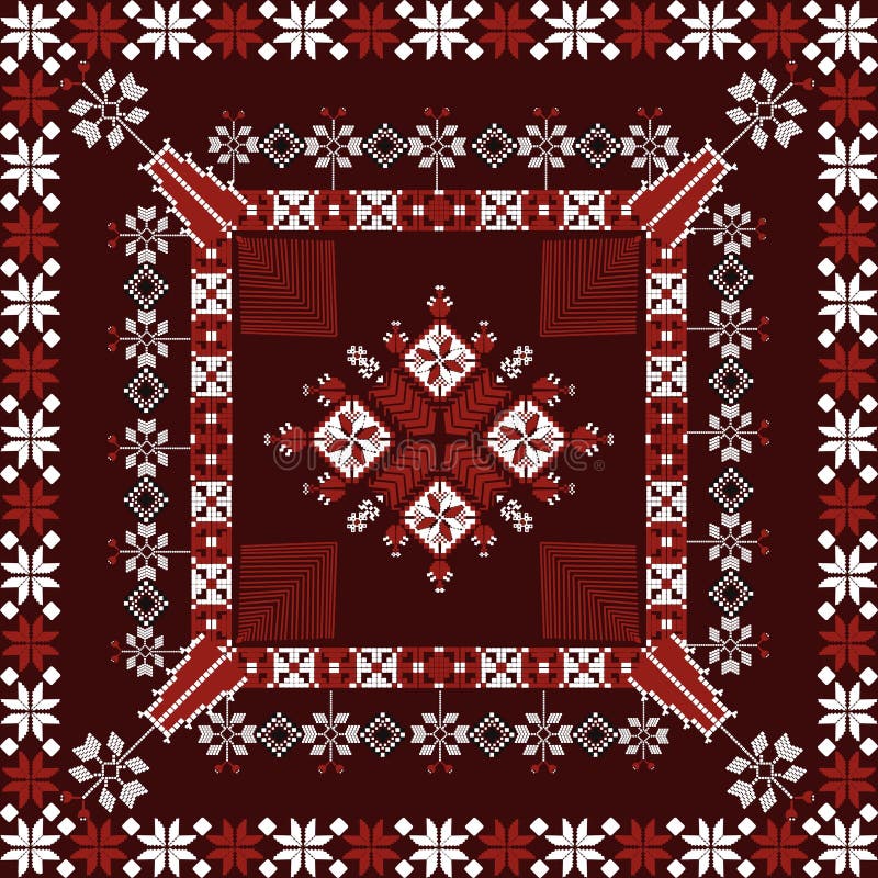 Arabia Ethnic Fabric Pattern in Red Tone with Floral and Neo-Metric ...