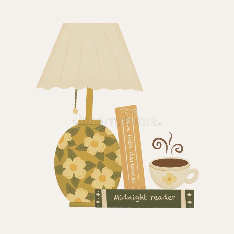 Lamp, Books and Coffee for Night Reader. Stock Photo - Illustration of ...