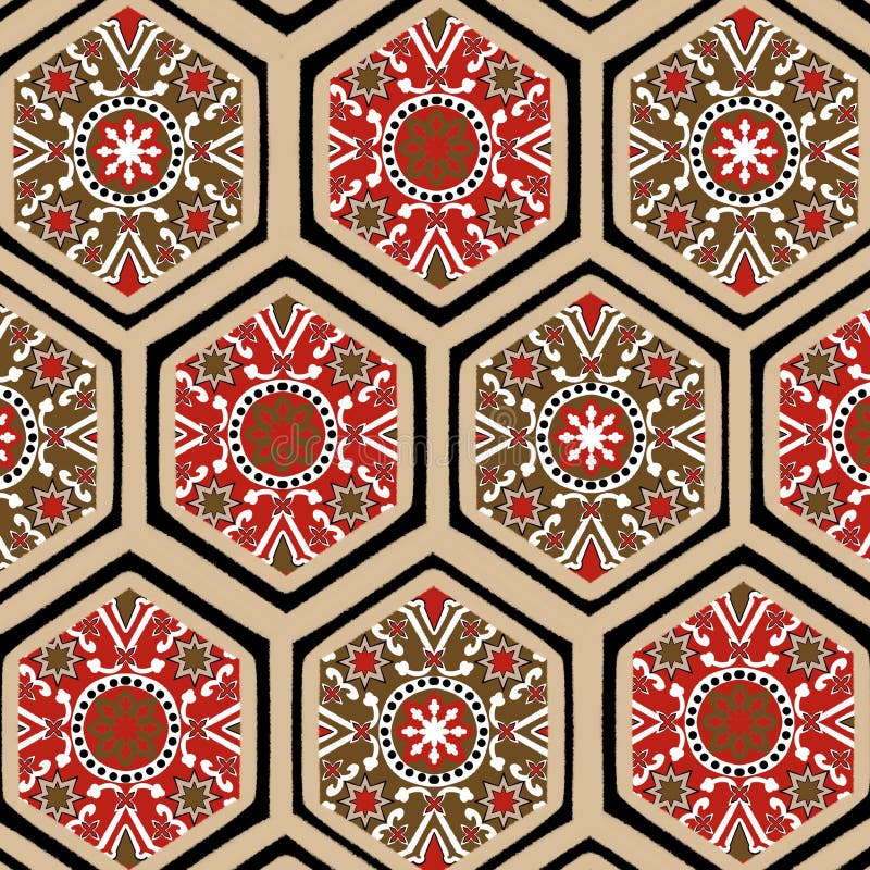 American Ethnic Pattern in Red and Black Tones with Star and Fun Motifs ...