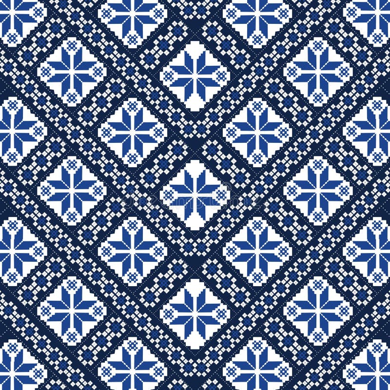 African Tribal Fabric Pattern: Geometric and Floral Designs in Blue and ...