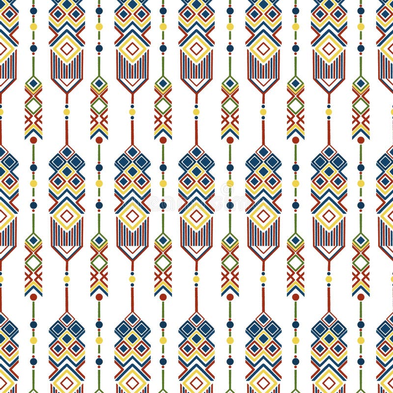 Classic Geometric American Tribal Fabric Pattern: Meticulous Watercolor ...