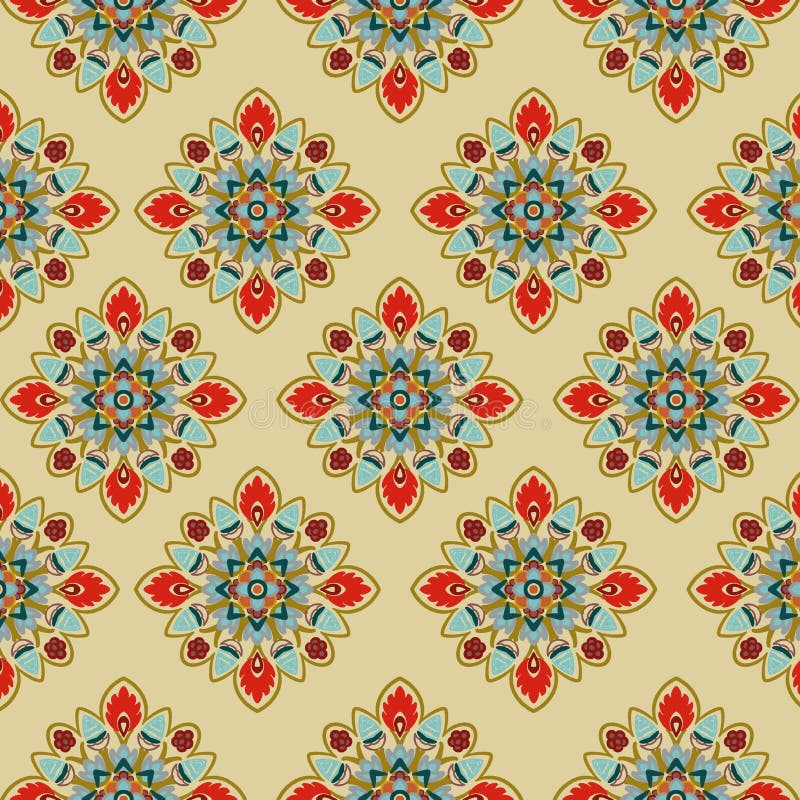 Indian Ethnic Fabric Patterns: Red Geometric Designs with Yellow-Orange ...