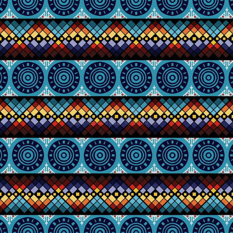 Dimensional Tribal African Fabric Pattern in Blue Geometric Style Stock ...