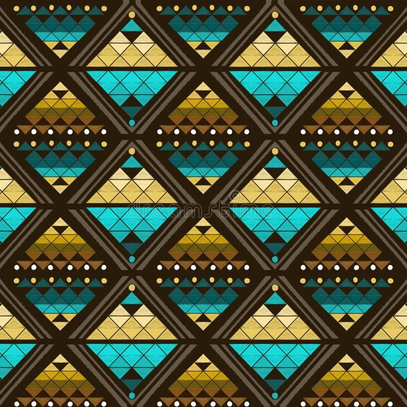 Dimensional Tribal African Fabric Pattern in Blue and Yellow Geometric ...