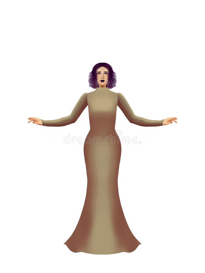 Fashion Illustration of a Woman Wearing a Charming Classic Luxury Dress ...