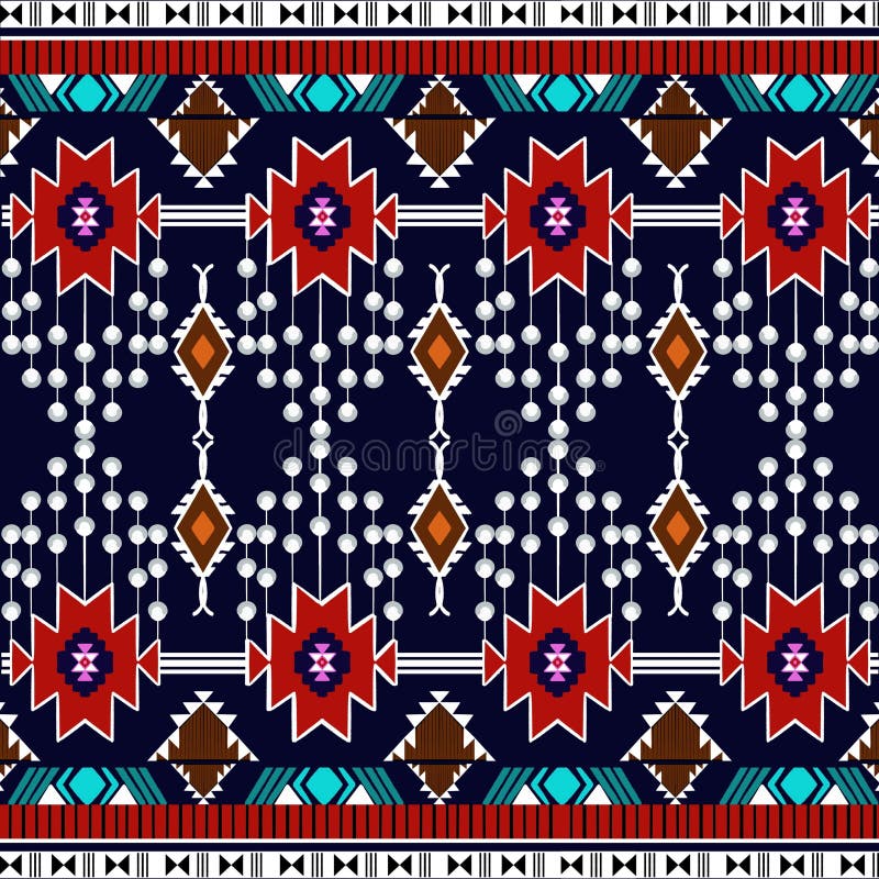 Indian Tribal Fabric Pattern in Red and Blue Tones Stock Illustration ...