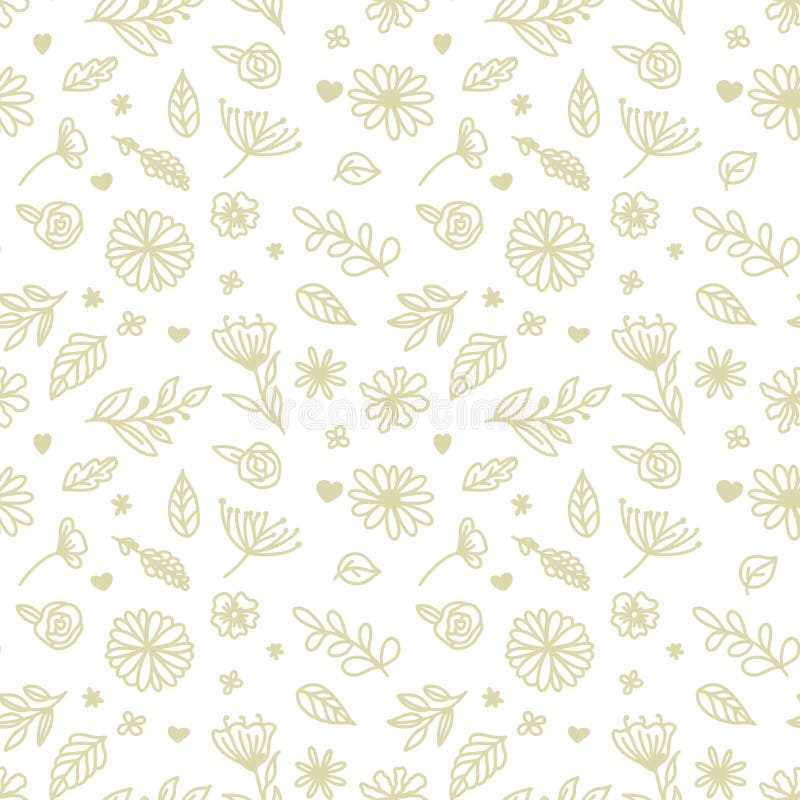 Pattern, Light Olive Color Flowers Leaves Hearts. White Background ...