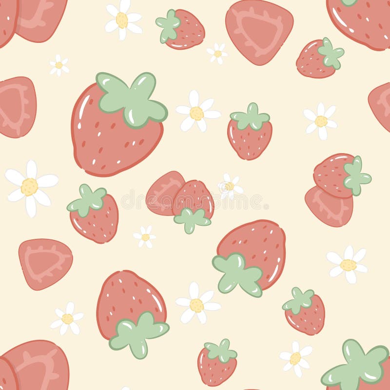 The Picture Shows a Seamless Cartoon Style Cute Strawberry Pattern ...