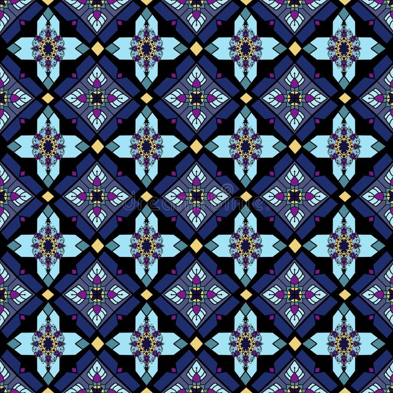 Arabian Tribal Fabric Pattern with Floral Motifs in Blue Stock ...