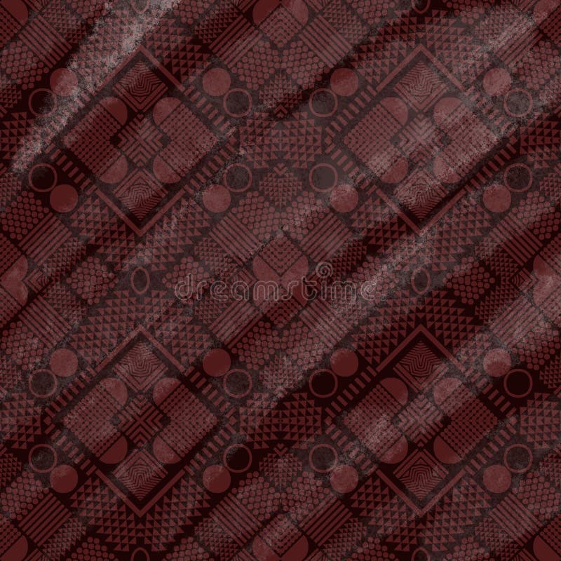 Reddish-Brown African Tribal Fabric Pattern with Watercolor Geometric ...